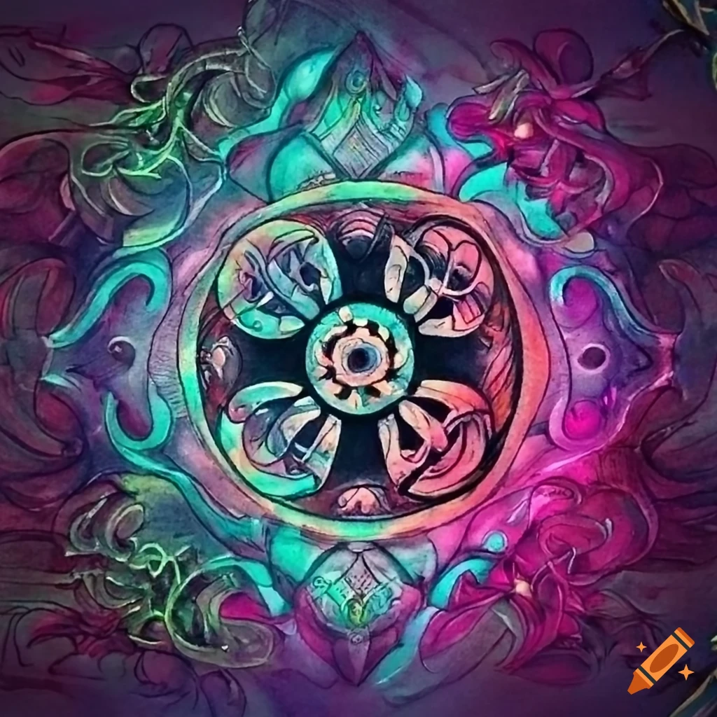 Lotus tattoo design with eternal knot and dharma wheel