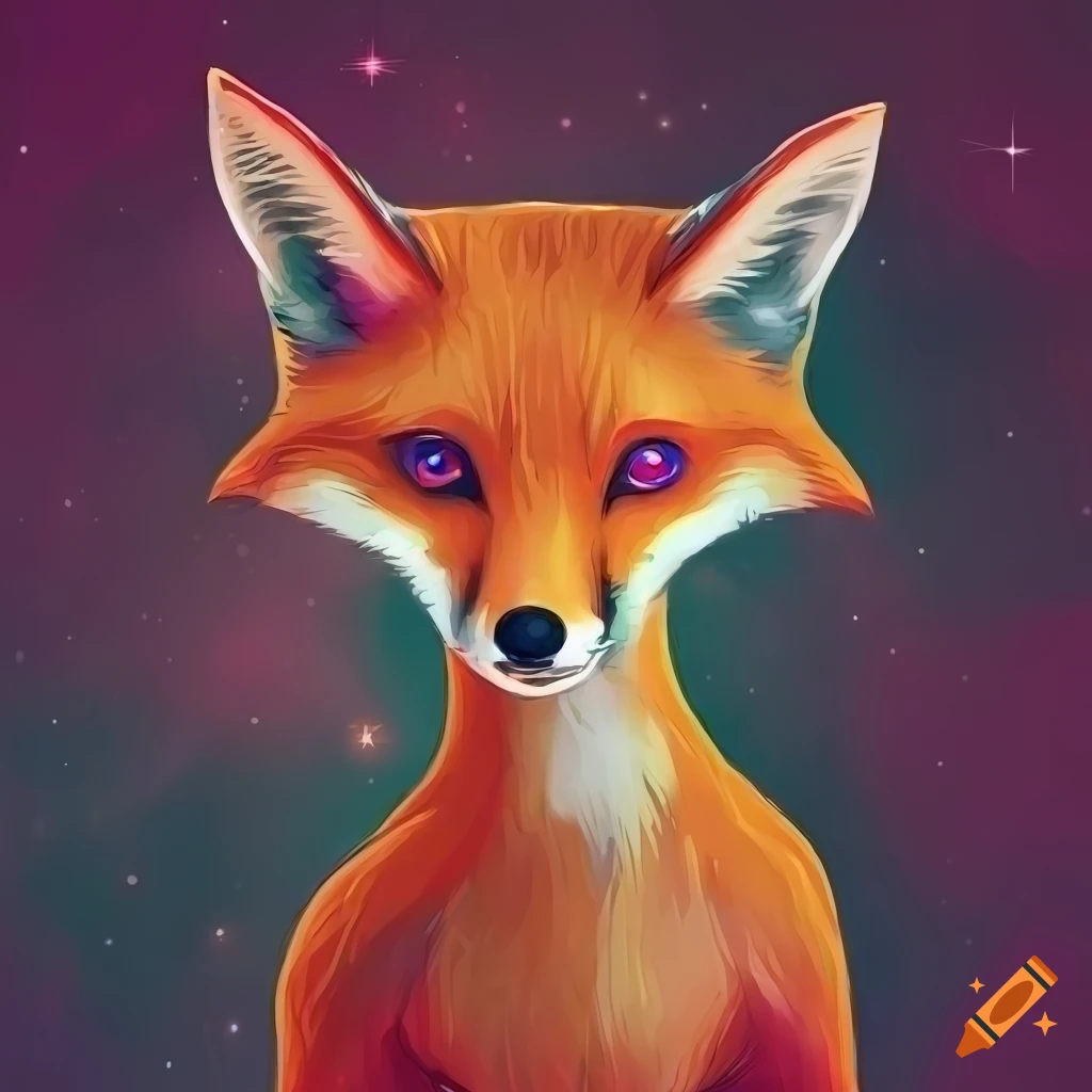 Digital art of a fox in space