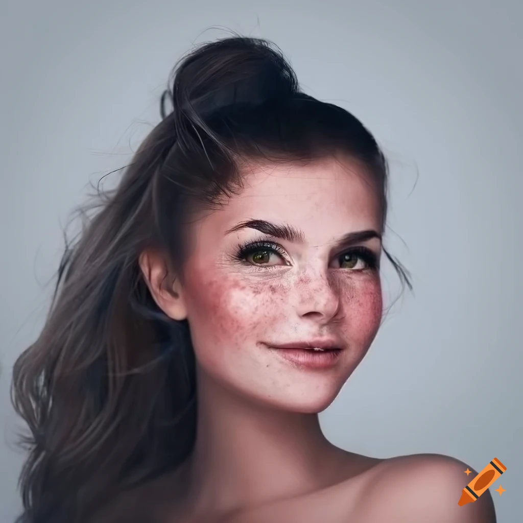 Portrait of a beautiful young woman with freckles on Craiyon