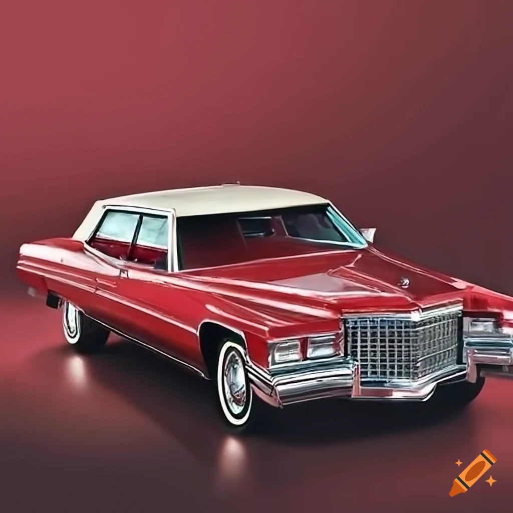 Red interior of a 1970s Cadillac Brougham on Craiyon