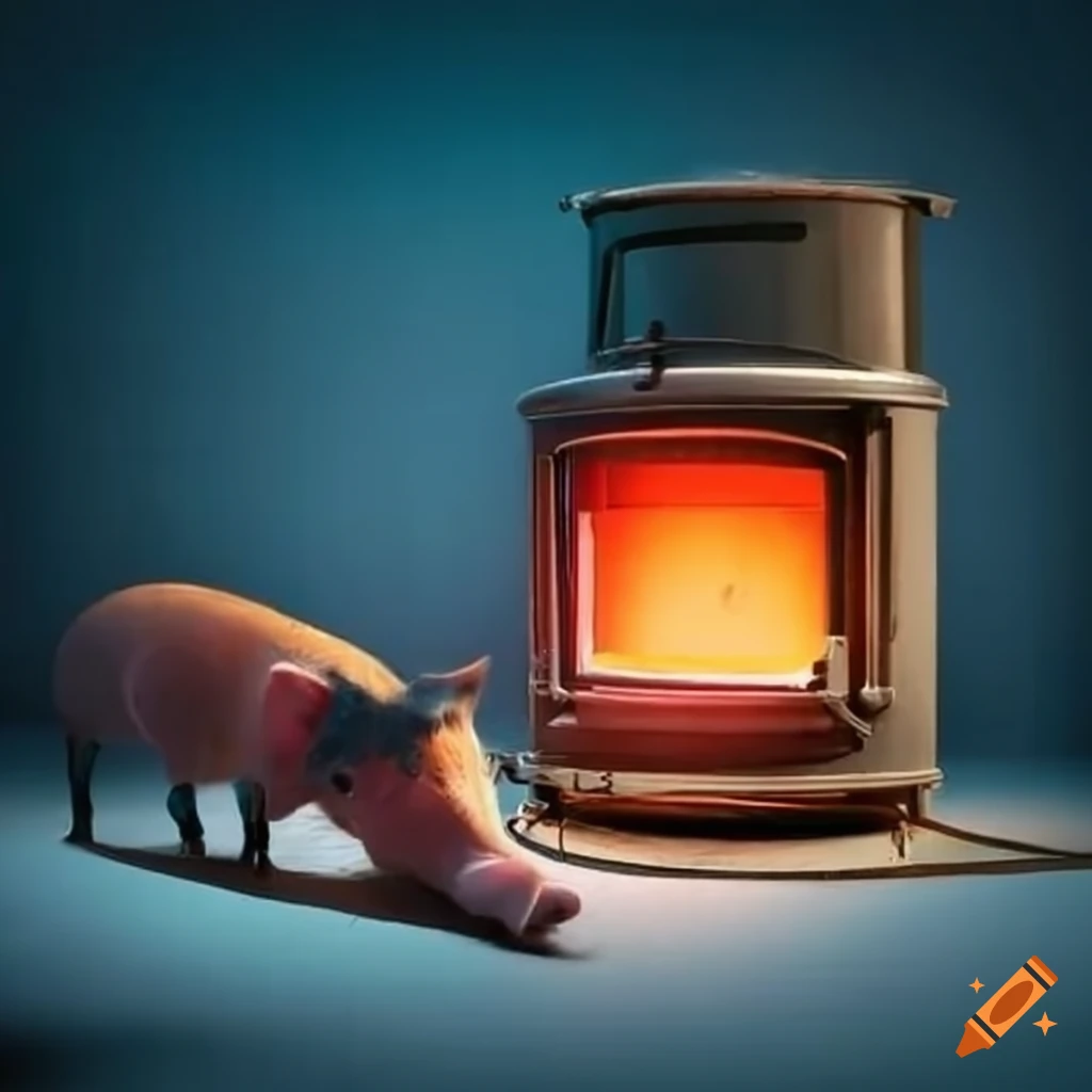 Pig resting next to a closed gas heater on Craiyon