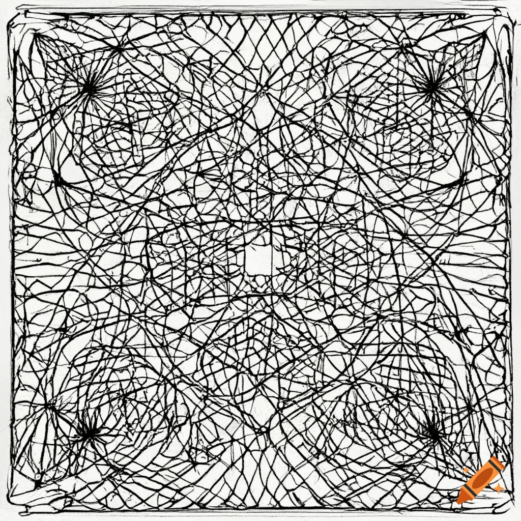 Complex aperiodic network lines with hard, sharp, angular shapes on Craiyon