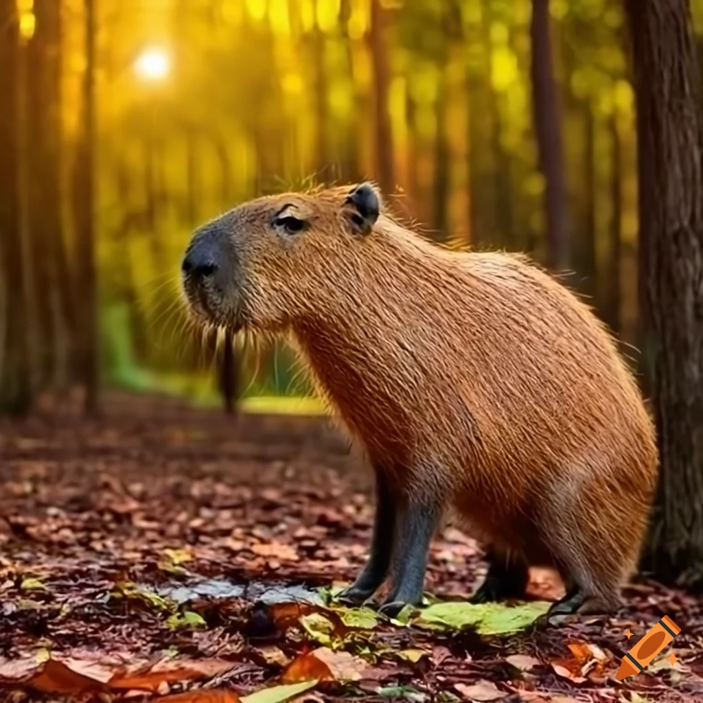 Capybara in the forest at sunset on Craiyon