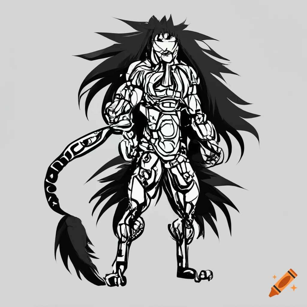 Line art of a lion cyborg ninja on Craiyon
