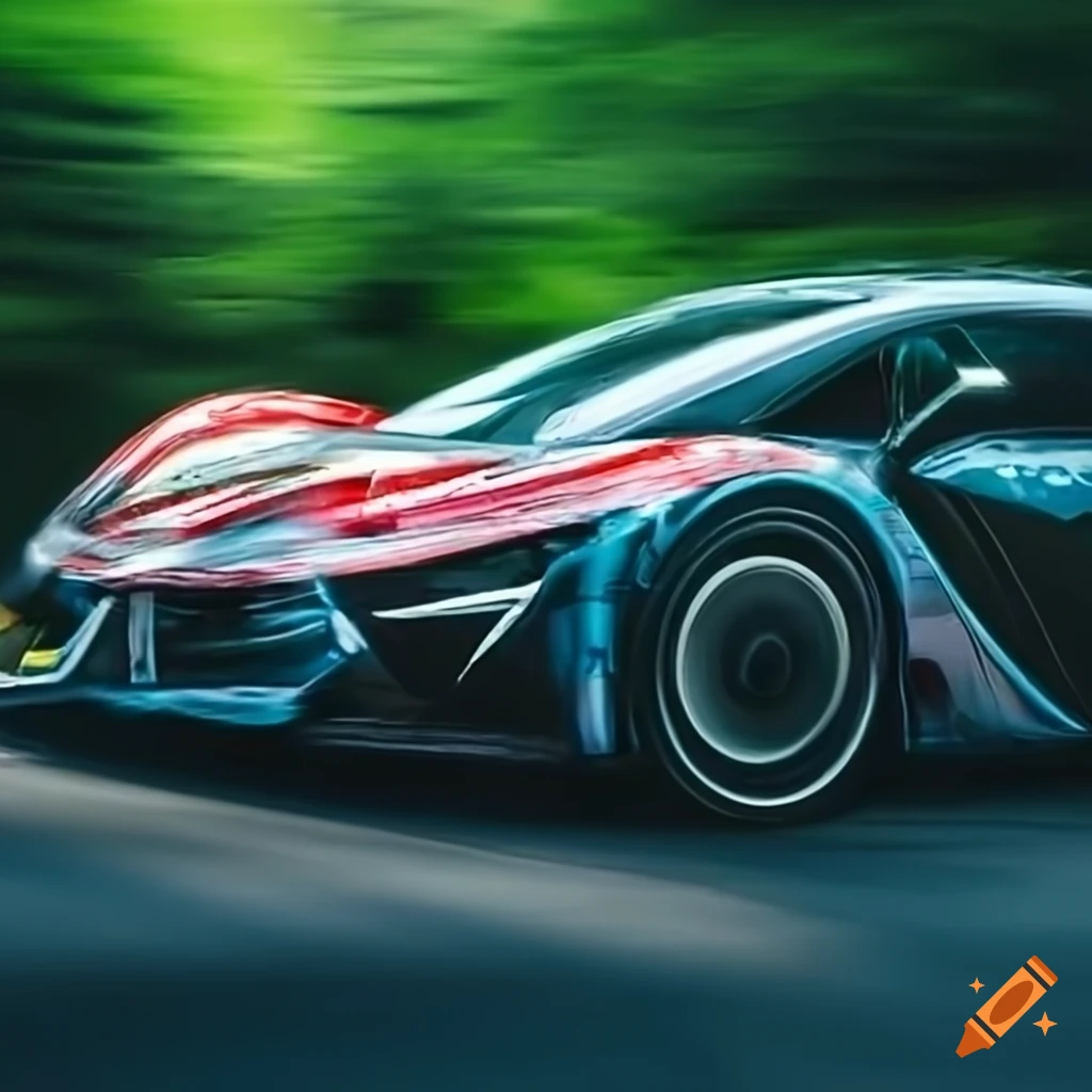 Closeup of an alien racecar on a forest road on Craiyon