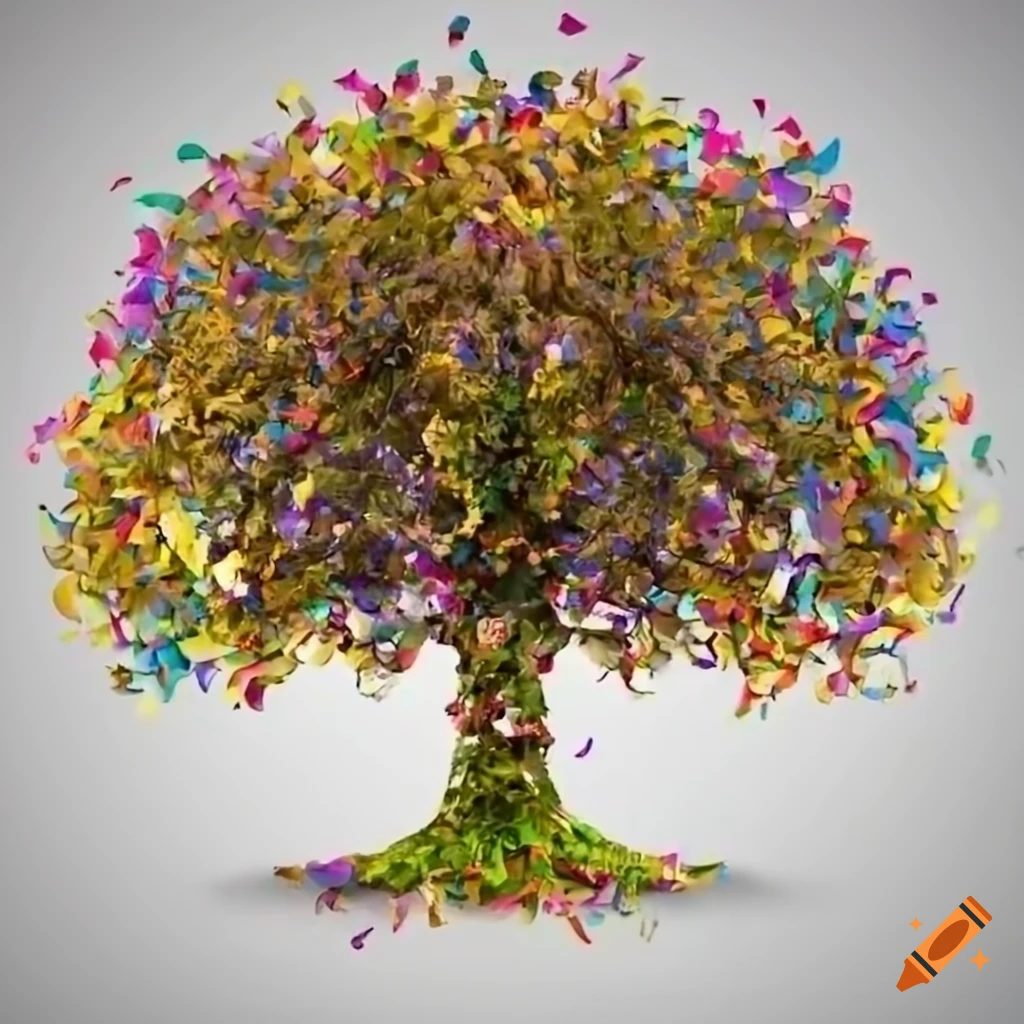Artistic representation of a confetti oak tree on Craiyon