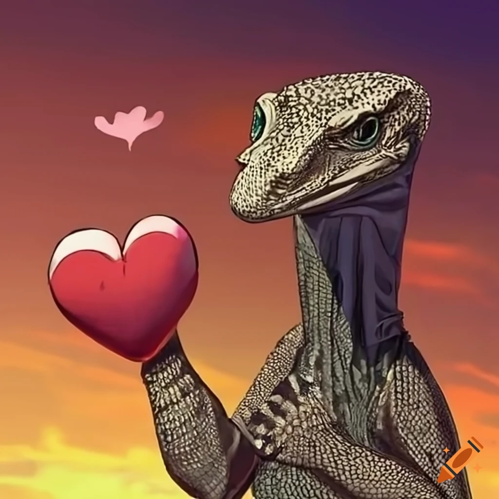 Symbolic image of a monitor lizard holding a heart on Craiyon