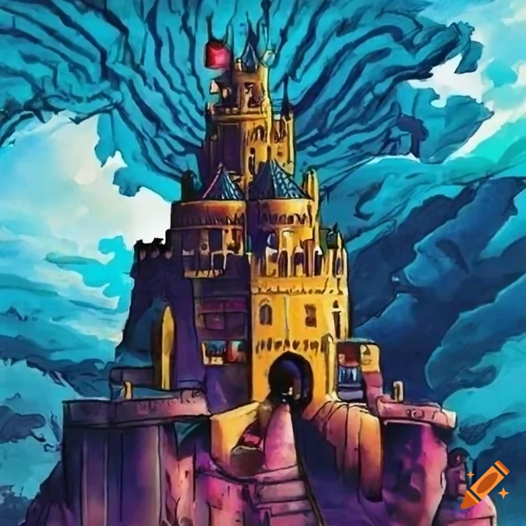 Manga-style drawing of Hyrule Castle on Craiyon