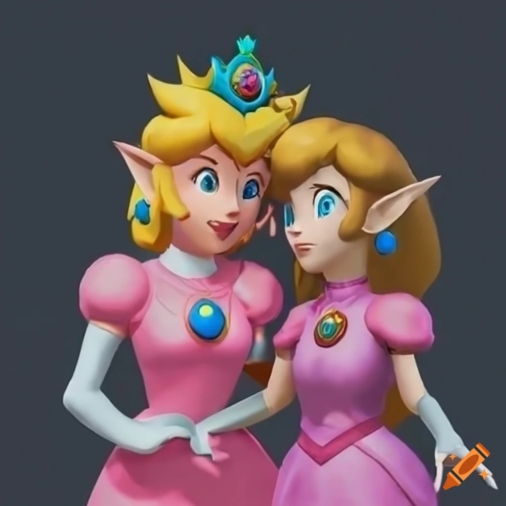 Cosplay of princess peach and link posing together on Craiyon