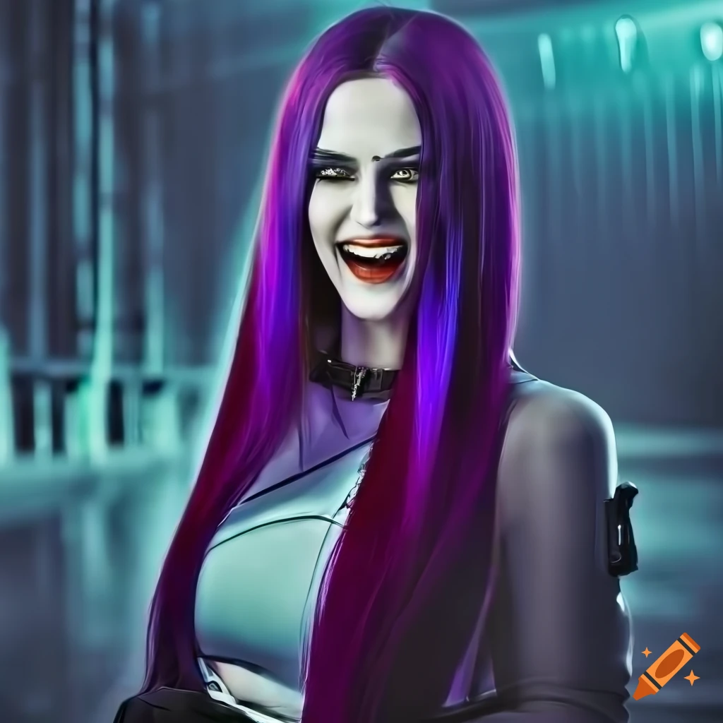 Photo of a stunning laughing vampire woman on Craiyon