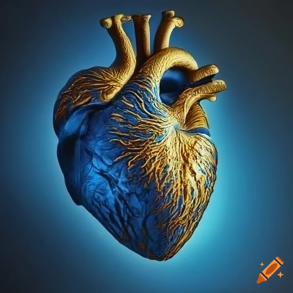 Anatomical heart with flowers and plants growing around it in an ...