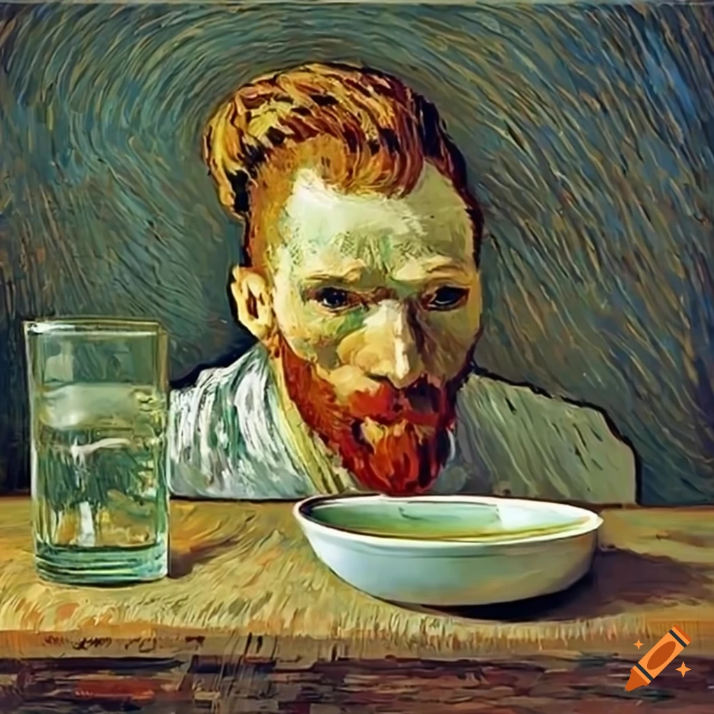 Vincent van Gogh painting of pouring water into a glass on Craiyon