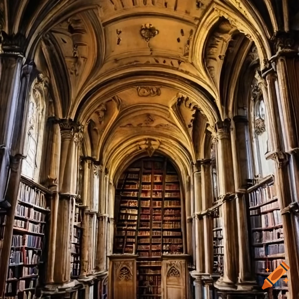 Image of an ancient library with intricate details on Craiyon