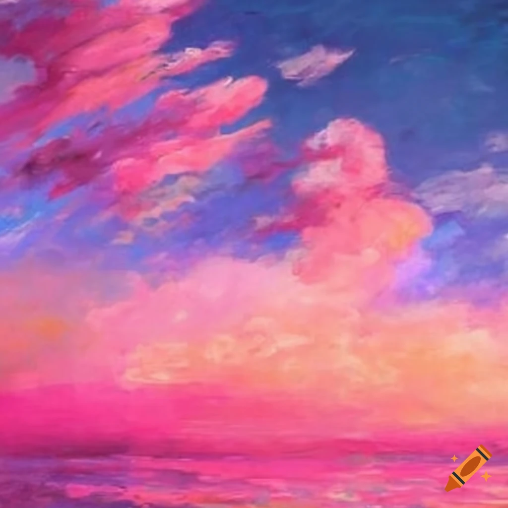 Monet-inspired pink sky landscape painting on Craiyon