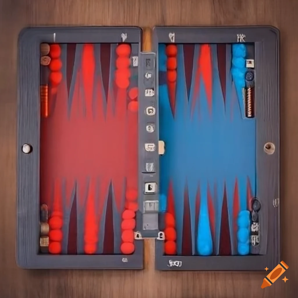 Blue and red themed backgammon board