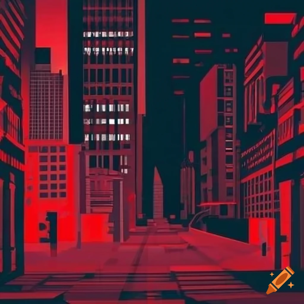 Black and white art deco city with red street on Craiyon