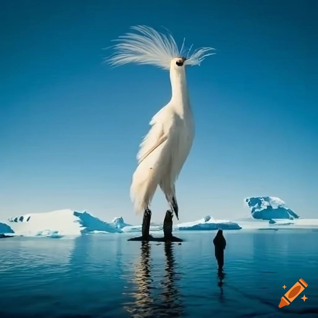 Image of a tall bird-like humanoid at the entrance of an ancient marble ...