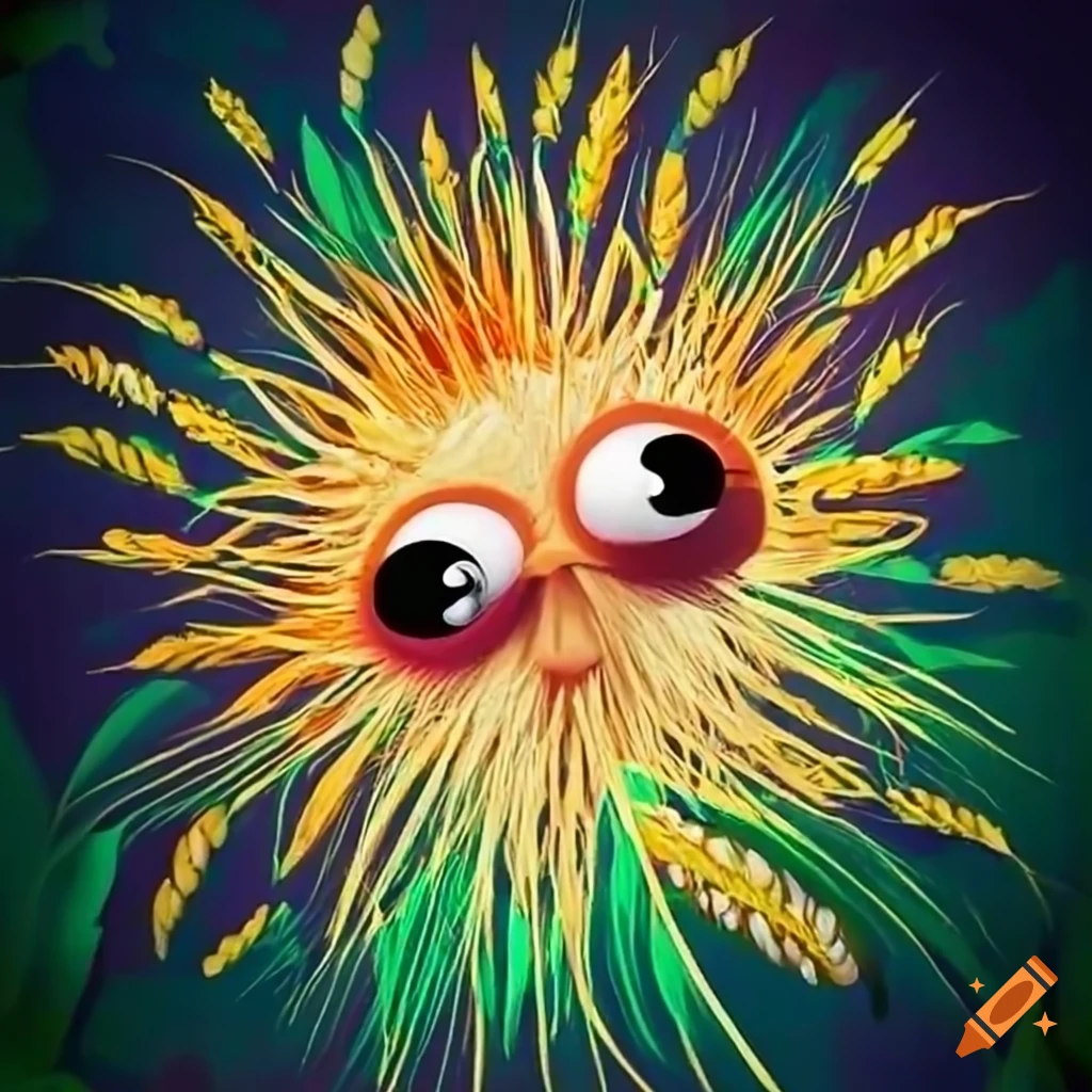 Wheat grain with a funny face on Craiyon