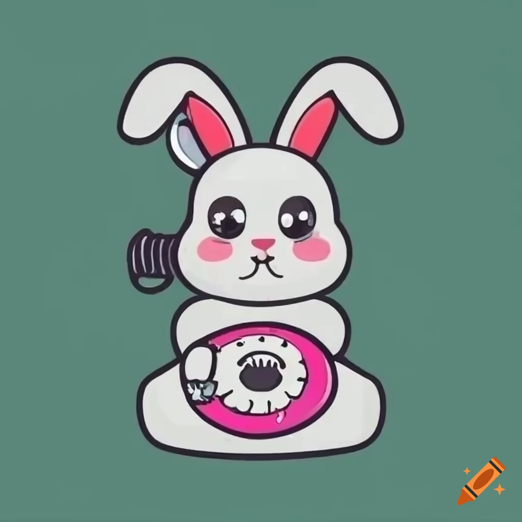 Cartoon of a cute white bunny on a vintage phone on Craiyon