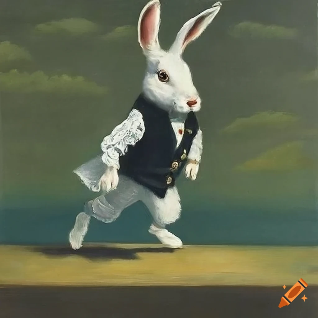 Surreal painting of a rabbit in a victorian jacket on Craiyon