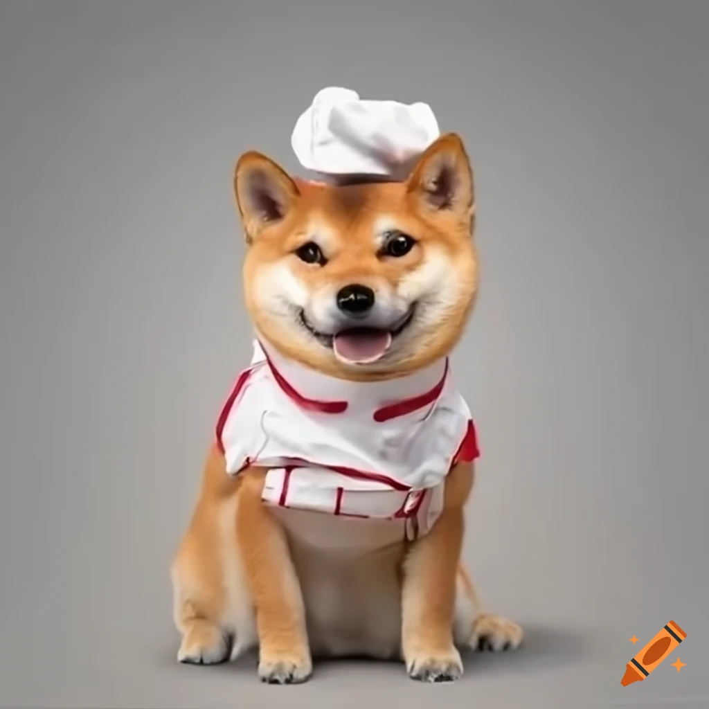 Cute shiba inus dressed as chefs cooking on Craiyon