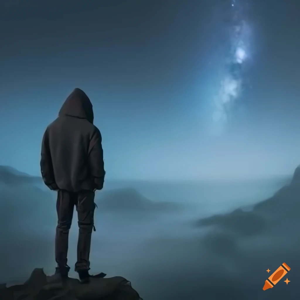 Silhouette of a man looking at the starry night sky on Craiyon