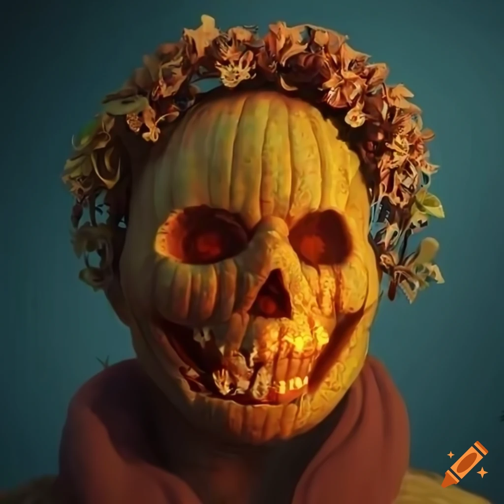 Ultra-realistic sculpture of a person with a pumpkin head on Craiyon