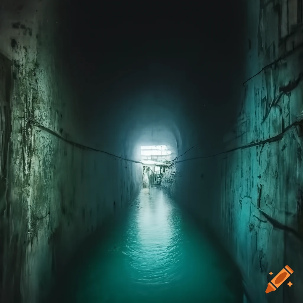 Photo of a wide underground canal hallway on Craiyon
