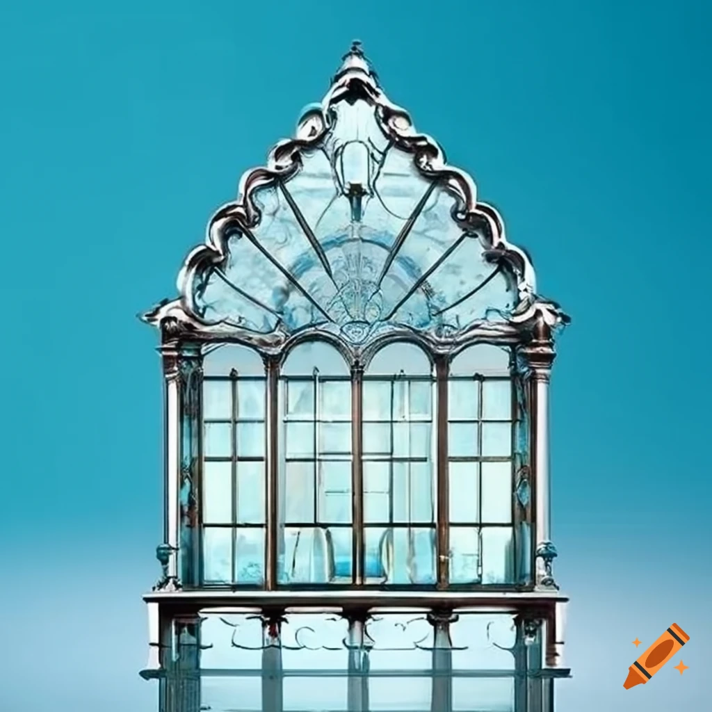 Rococo glass facade with ornamental details on Craiyon