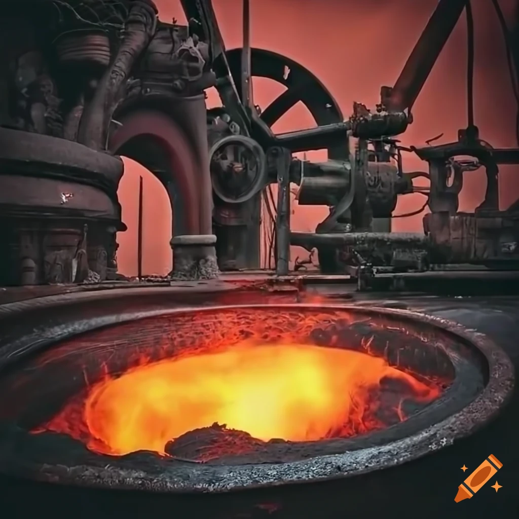 Old blacksmith house with tools and lava pouring on the right on Craiyon