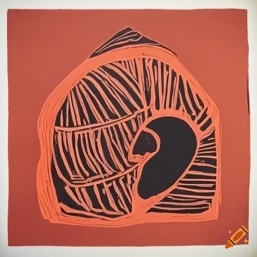 Modular synthesizer in front of a light red background in a linocut ...