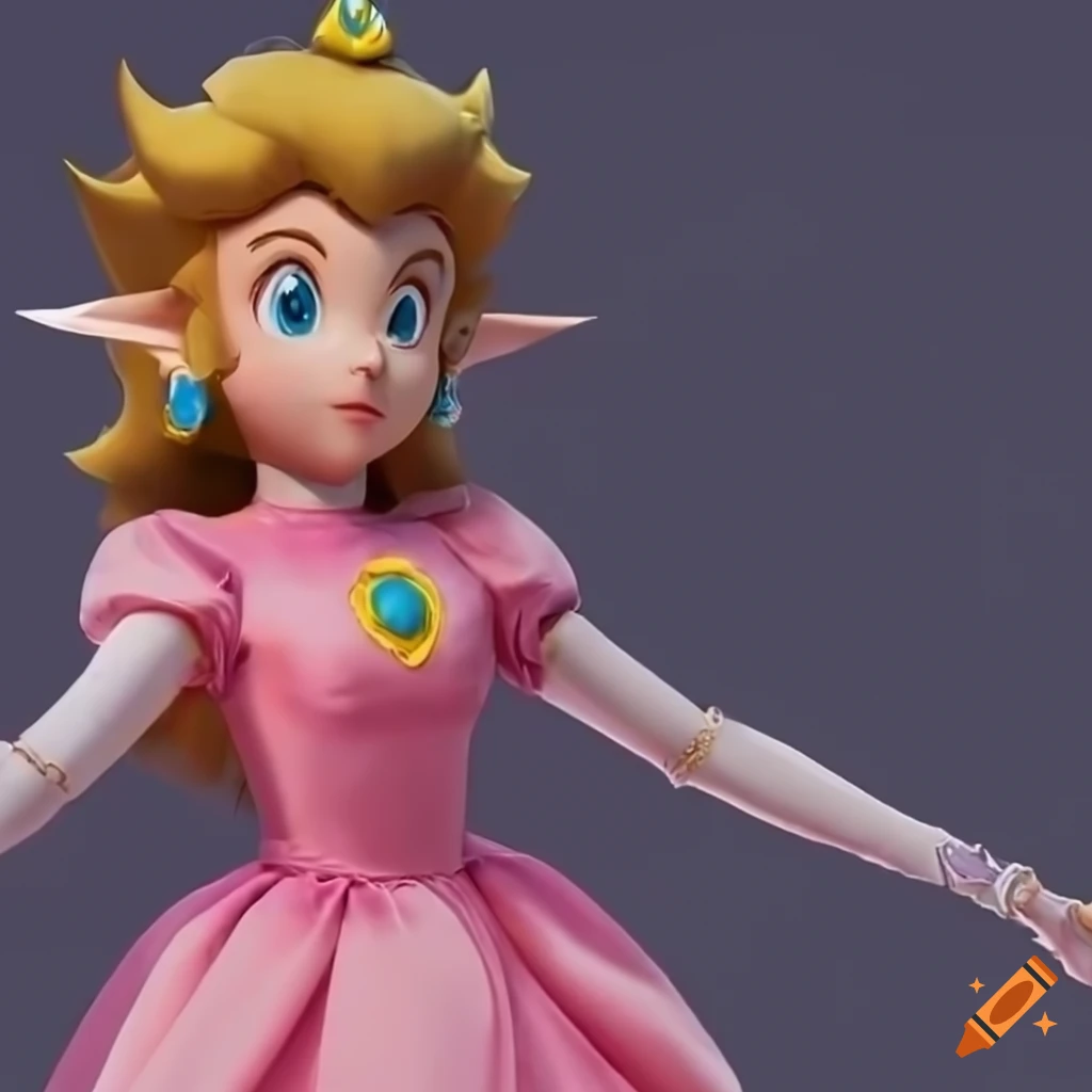 Cosplay of link wearing princess peach's pink silk ballgown on Craiyon