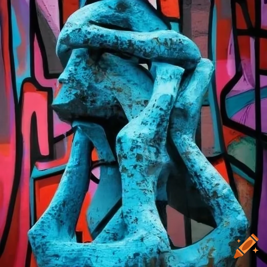 Abstract graffiti-covered sculpture on Craiyon