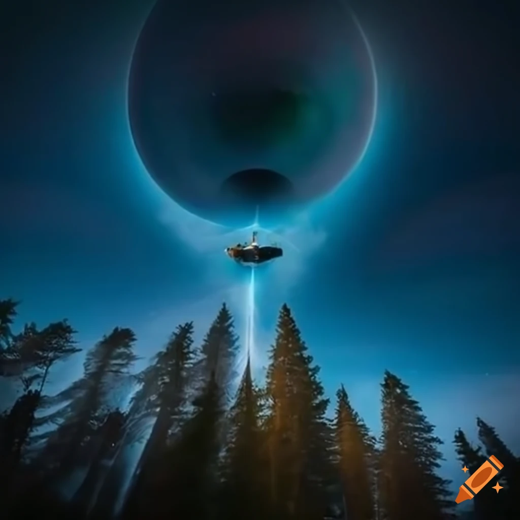 Futuristic spaceship flying above the trees on Craiyon