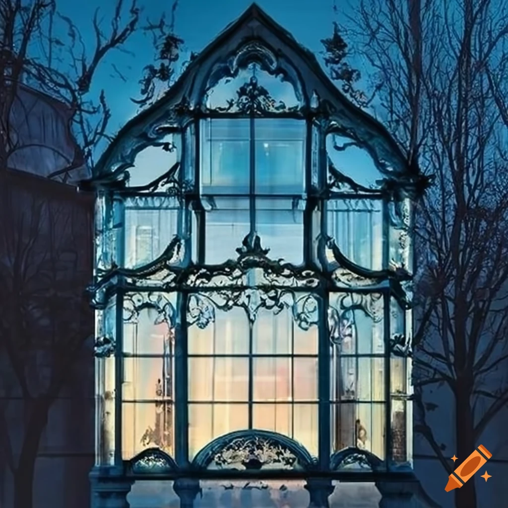 Rococo glass facade with gable on Craiyon