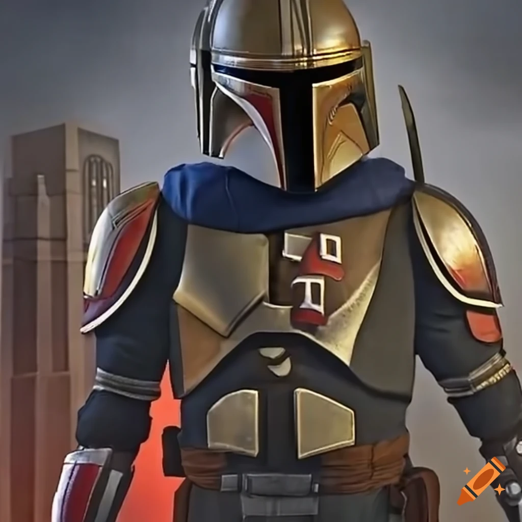 Mandalorian commando in light armor with red cape on Craiyon