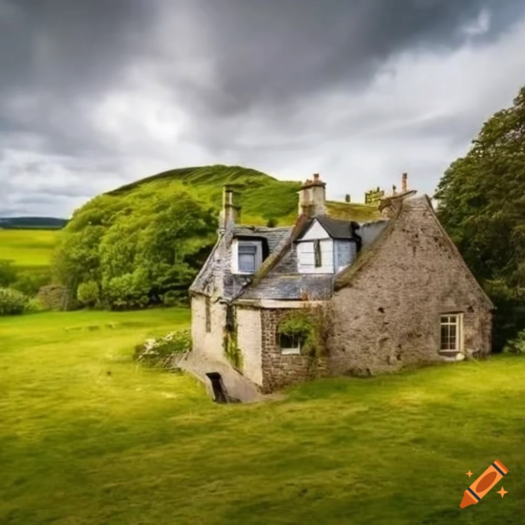 Quaint 70s cottage in the scottish countryside on Craiyon