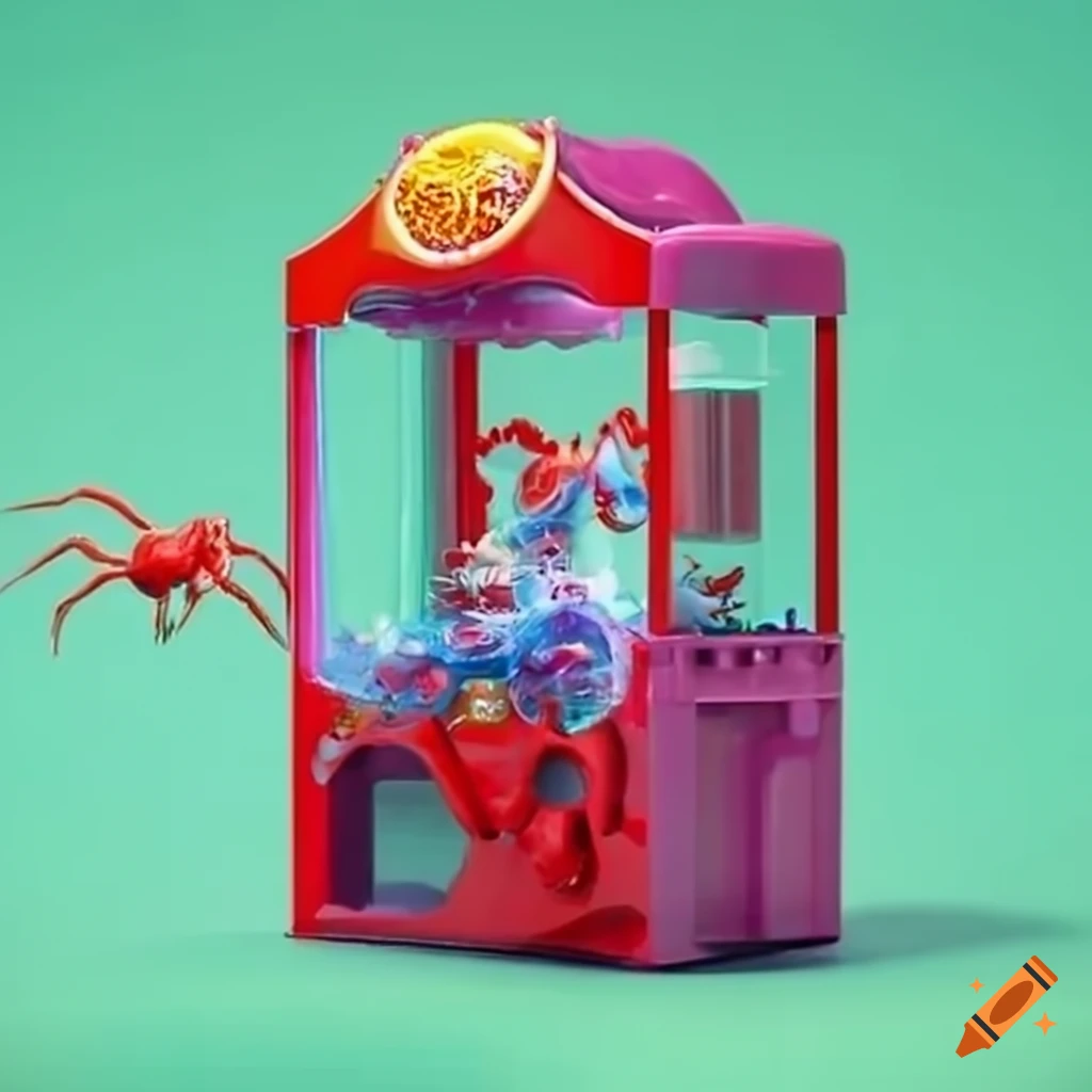 Spider claw machine grabbing a prize on Craiyon