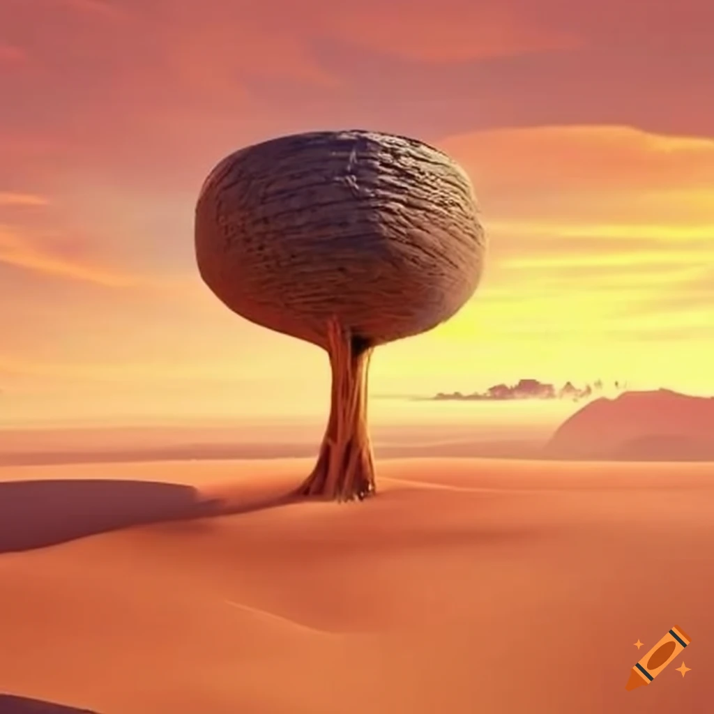 Desert tree house towering over the horizon on Craiyon