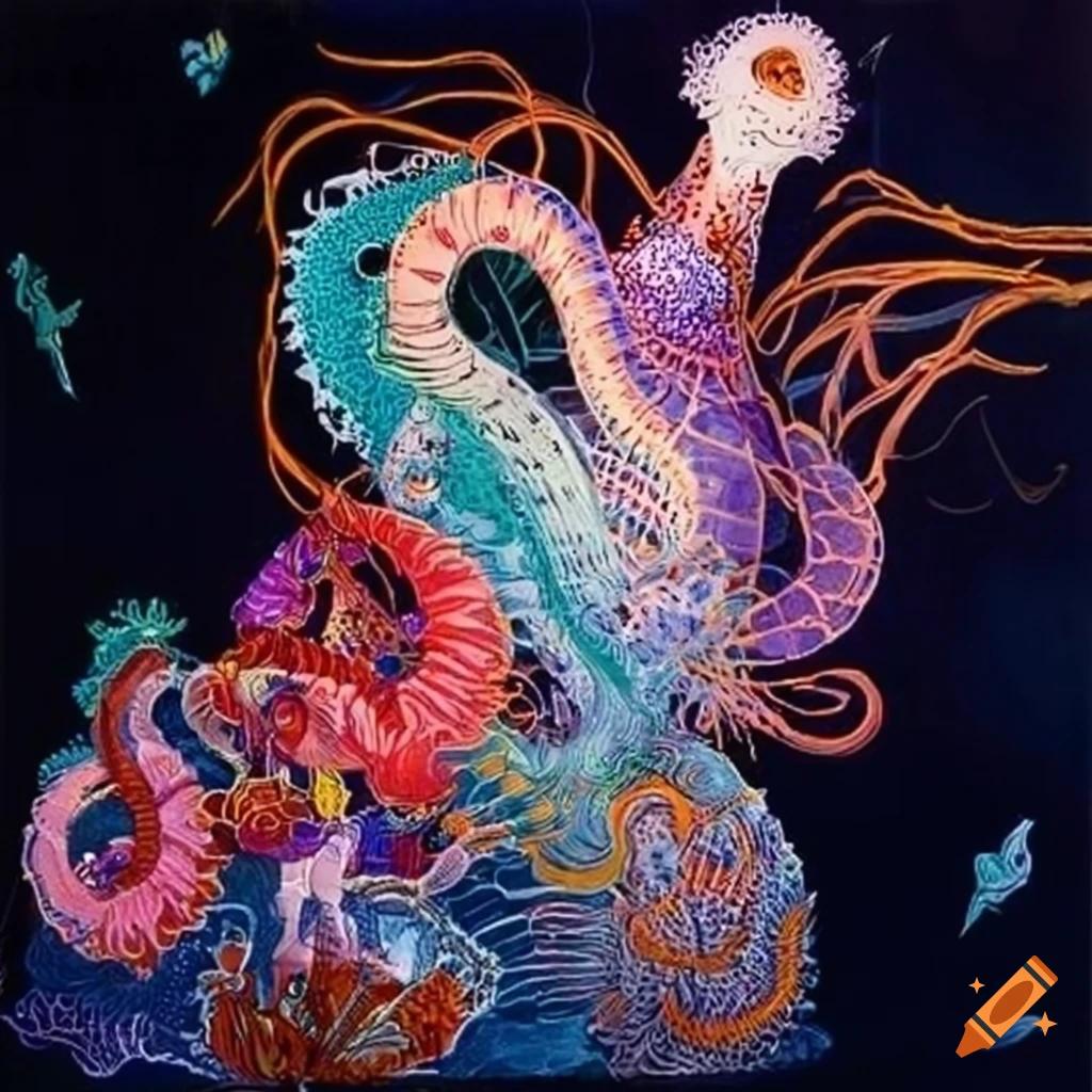 Art collaboration of siphonophore by alan aldridge and chiho aoshima