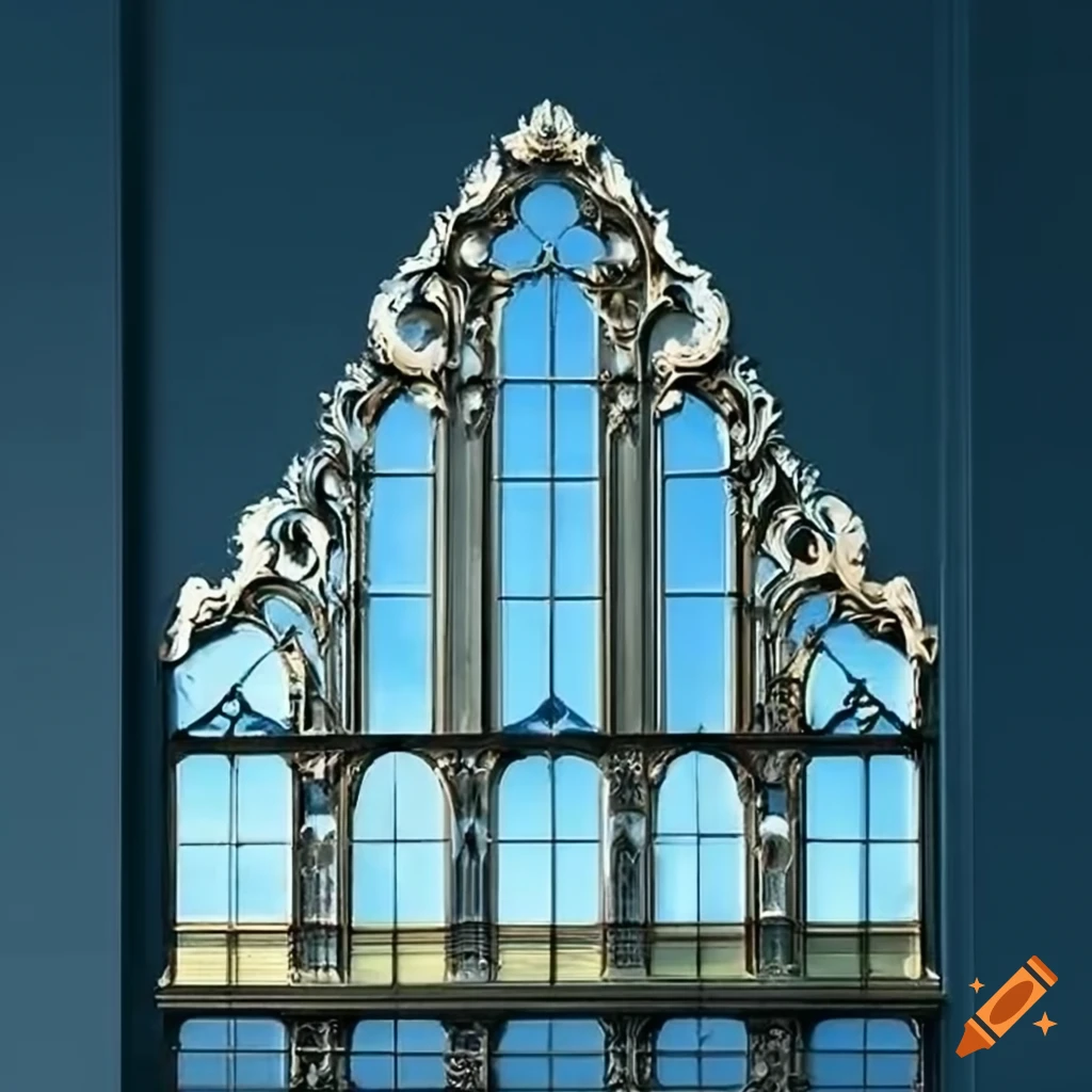 Decorative glass facade of a rococo building on Craiyon