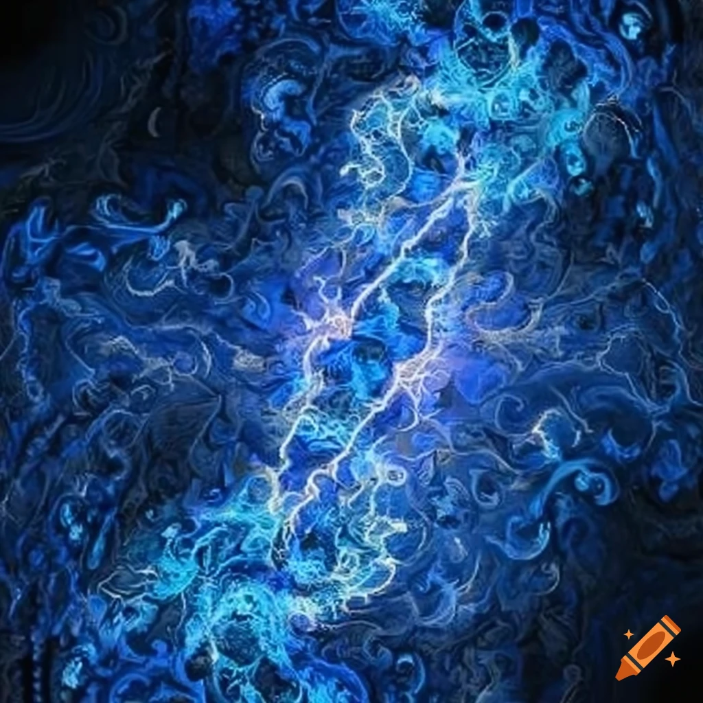 Abstract blue lace with lightning patterns on Craiyon
