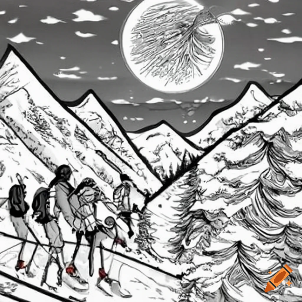 Skiers exploring snowy mountain peaks on Craiyon