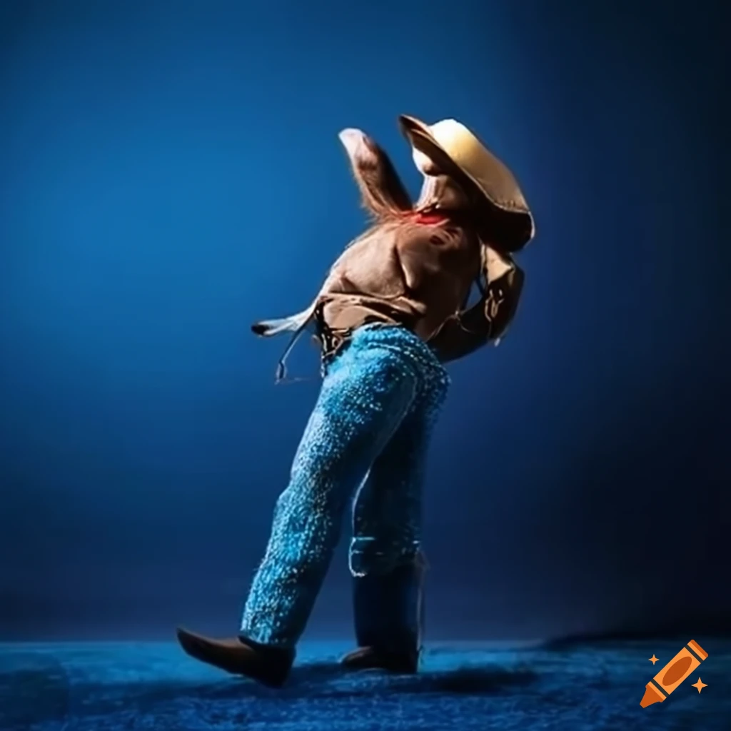 Cowboy wearing blue shag carpet costume