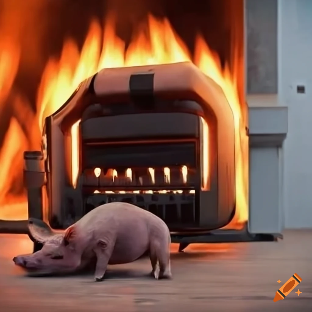 Pig resting next to a closed gas heater on Craiyon