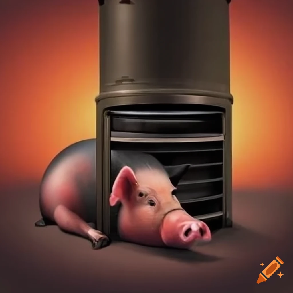 Pig resting next to a closed gas heater on Craiyon