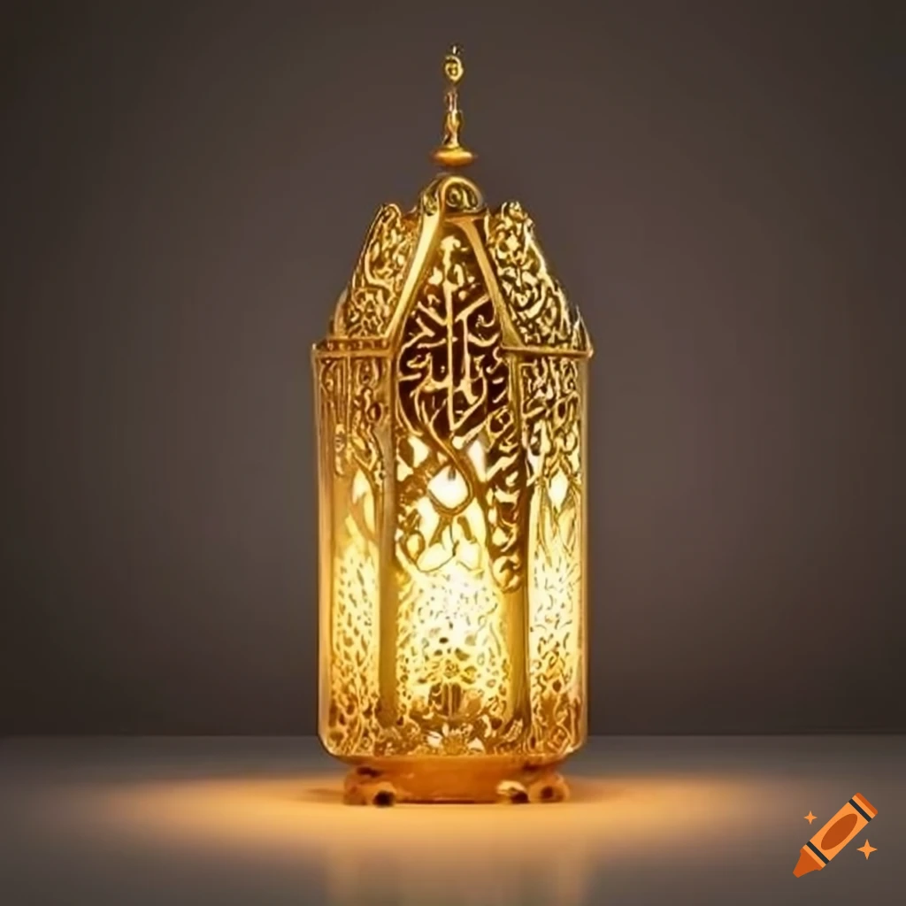Gold metal lamp with islamic art ornaments on Craiyon