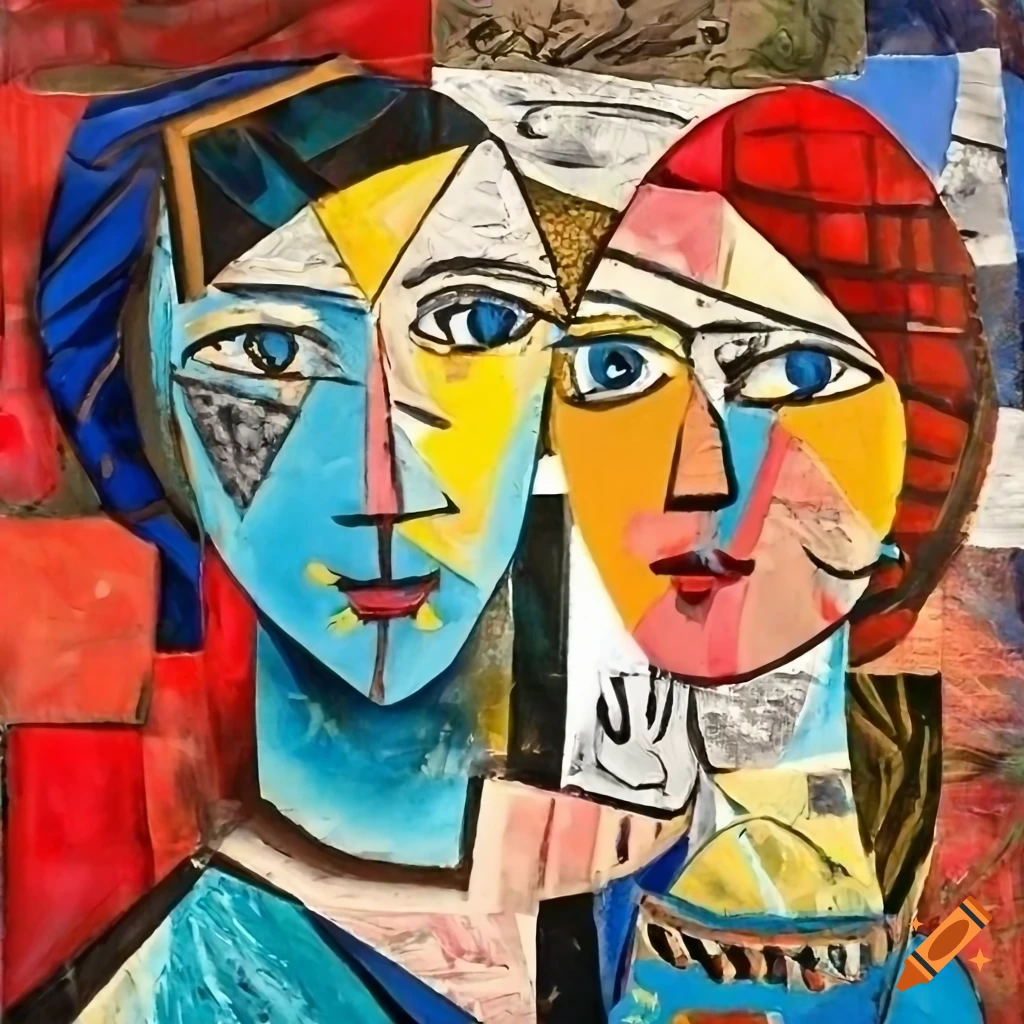 Cubist-style portrait of a couple on Craiyon