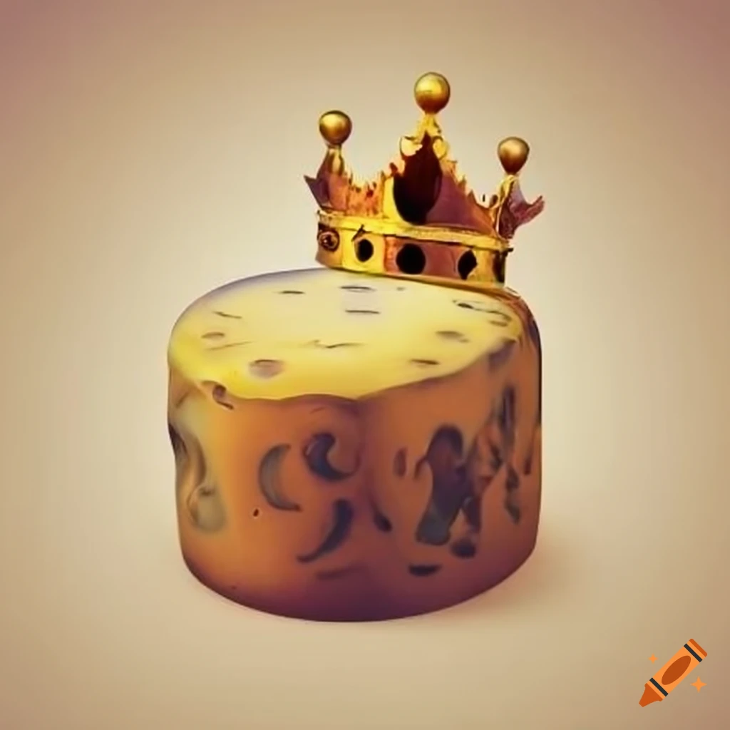 Cheese wheel with a crown and king scepter