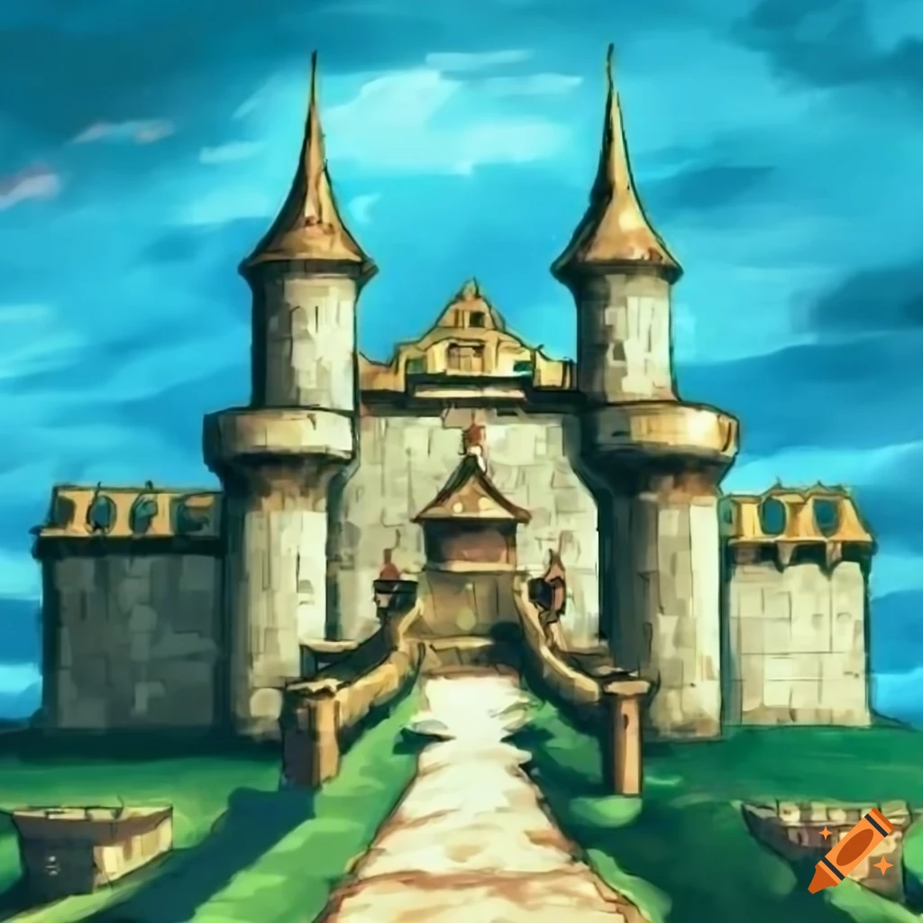 Anime castle in snowy landscape on Craiyon